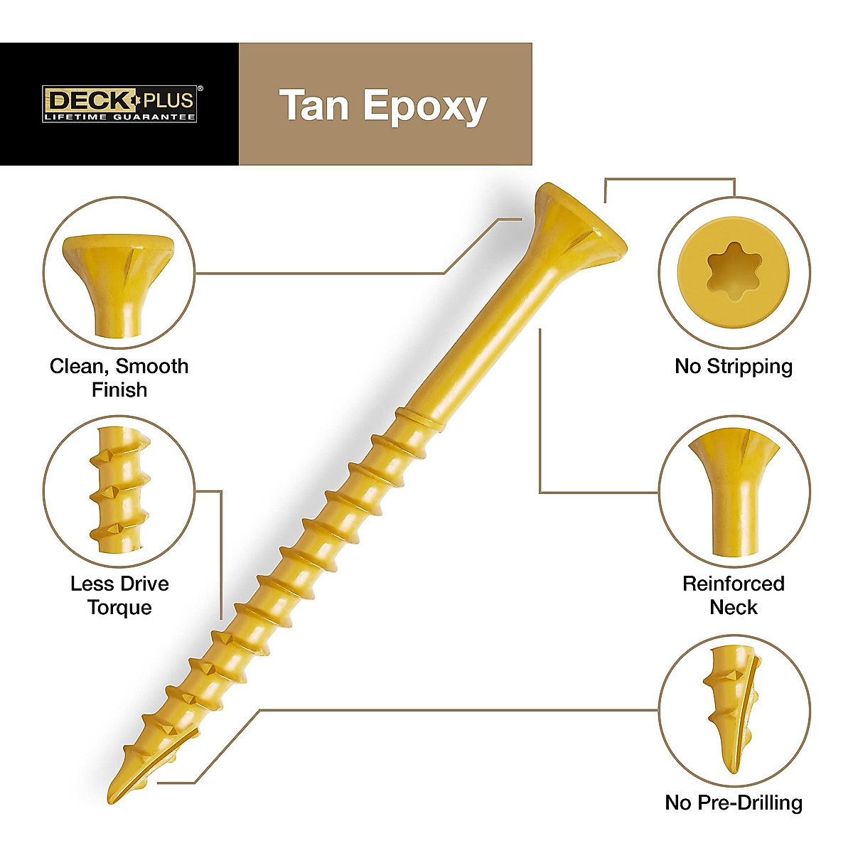 Deck Plus 48414 Wood Screws #8 x 2", Tan, 5lb Box