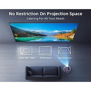 UHD 4K Projector with 5G Wifi Bluetooth, Home Cinema Daytime Projector for Gaming Office Works 13,000Lumens LCD Smart Projectors Wireless Casting with iPhone Laptop Netflix + Purple