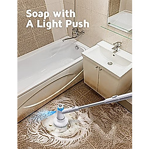 Hivita Electric Spin Scrubber, Cleaning Brush with Soap Dispenser, Cordless Rechargeable Electric Spin Scrubber with 50ml Detachable Water Tank, Extension Handle and 4 Brush Heads for Tub Floor Tile