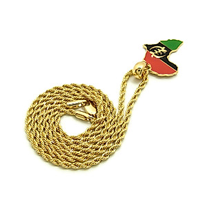 NYFASHION101 Adinkra Symbol Gye Nyame on Pan Africa Pendant with 2mm 24" Rope Chain Necklace, Gold-Tone