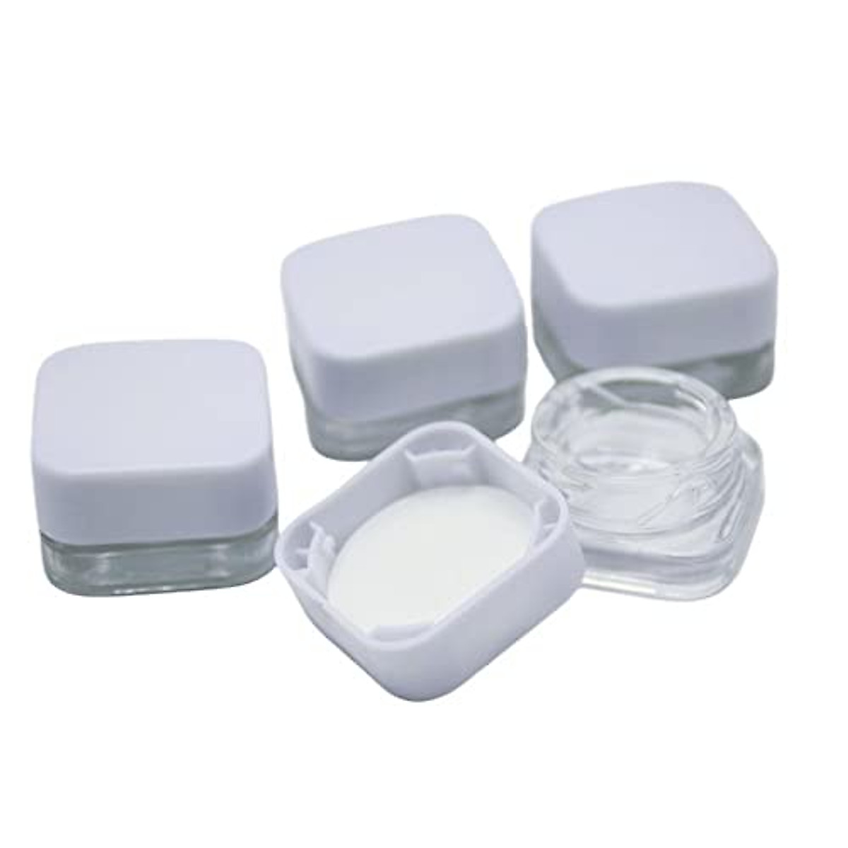90 packs 5ml Square Glass Jar Concentrate Jars with White Push-and-Turn Lids, White Screw child resistant lid for Safely Storing Concentrates, Shatter and Oils