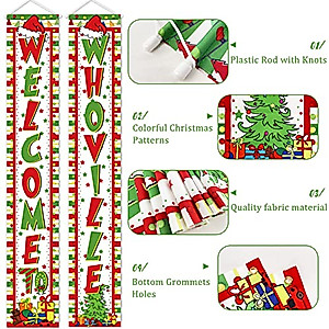 Whoville Christmas Decorations Christmas Porch Sign- Welcome To Whoville Christmas Door Decorations Hanging Banner Backdrop Outdoor Grinchmas Xmas Eve Holiday Party Supplies 2Pcs