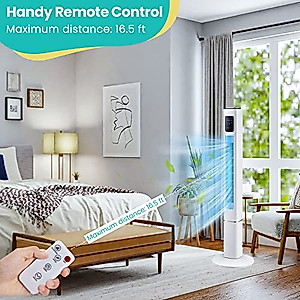 Tangkula 48" Tower Fan with Remote Control, Quiet Bladeless Household Fan w/ 3 Speeds, 3 Modes, 15H Timer & LED Display, 90° Oscillating Floor Standing Fan, Portable Circulating Fan for Home Office (White)