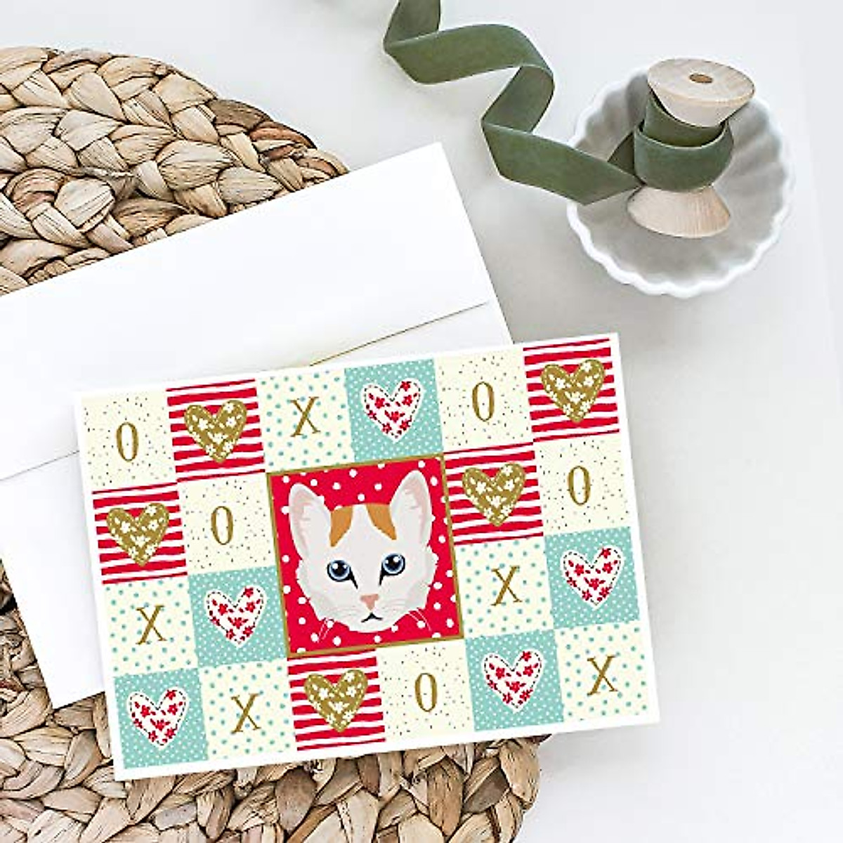 Caroline's Treasures CK5176GCA7P Turkish Van Cat Love Greeting Cards and Envelopes Pack of 8, Red Blank Cards with Envelopes Whimsical A7 Size 5x7 Blank Note Cards