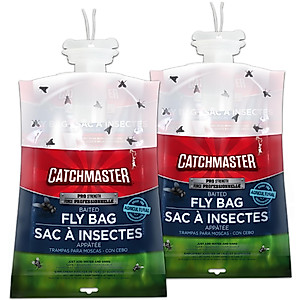 Catchmaster Fly Trap Bundle, Fly Bag 2-Pack & Fly Ribbon 20-Pack, Fruit Fly Traps for Indoors & Outdoors, for Garage, Backyard, Pool, Patio & Camping