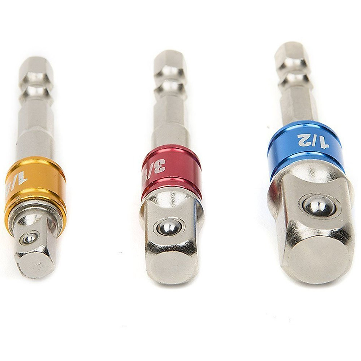 ACENIX 3 Pcs Set Power Hand Tools Driver Extension Socket Adapter Sets, 3Pcs 1/4" 3/8" 1/2" Hex Shank Bit Square Nut Driver Set Power Drill Cordless Impact Sockets Bit Set Adapter