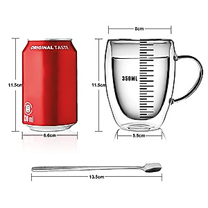 LIBWYS 6 Pack Double Walled Coffee Cups Glasses Mugs, 12oz Espresso Cappuccino Latte Tea Cups with Handle, Heat Resistant Borosilicate Clear Glasses 350ml