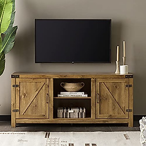 Walker Edison Georgetown Modern Farmhouse Double Barn Door TV Stand for TVs up to 65 Inches, 58 Inch, Barnwood