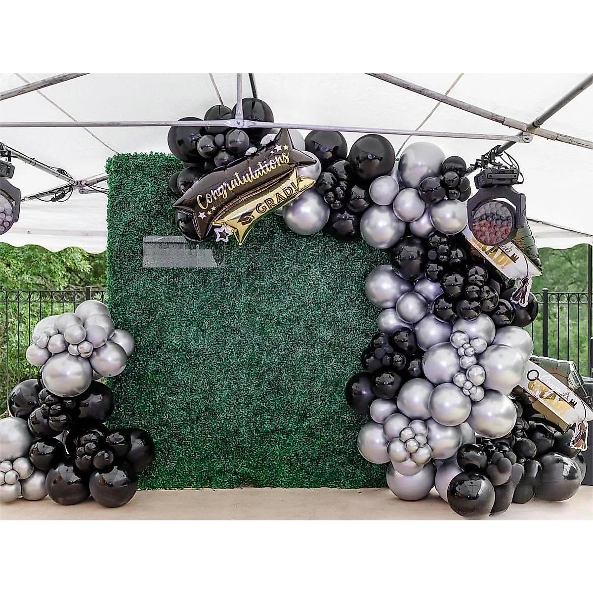 MEBAY Black Silver Balloons Garland Arch Kit, 146Pcs Latex Balloons Different Sizes 18 12 10 5 Inch for Party Decorations, Wedding Backdrop, Birthday, Graduation