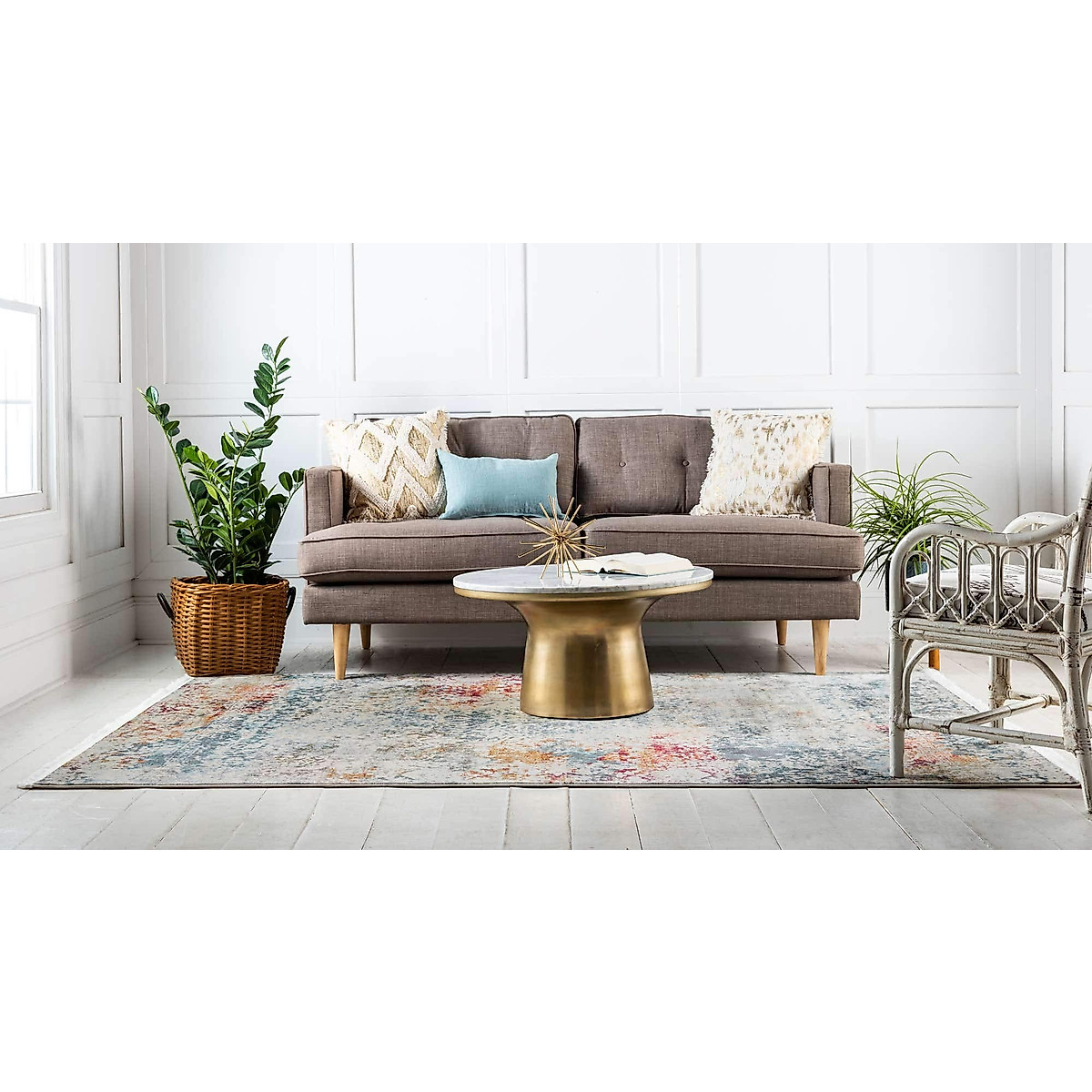 Unique Loom Baracoa Collection Area Rug - Panamericana (5' 5" x 8' Rectangle, Cream/ Blue)