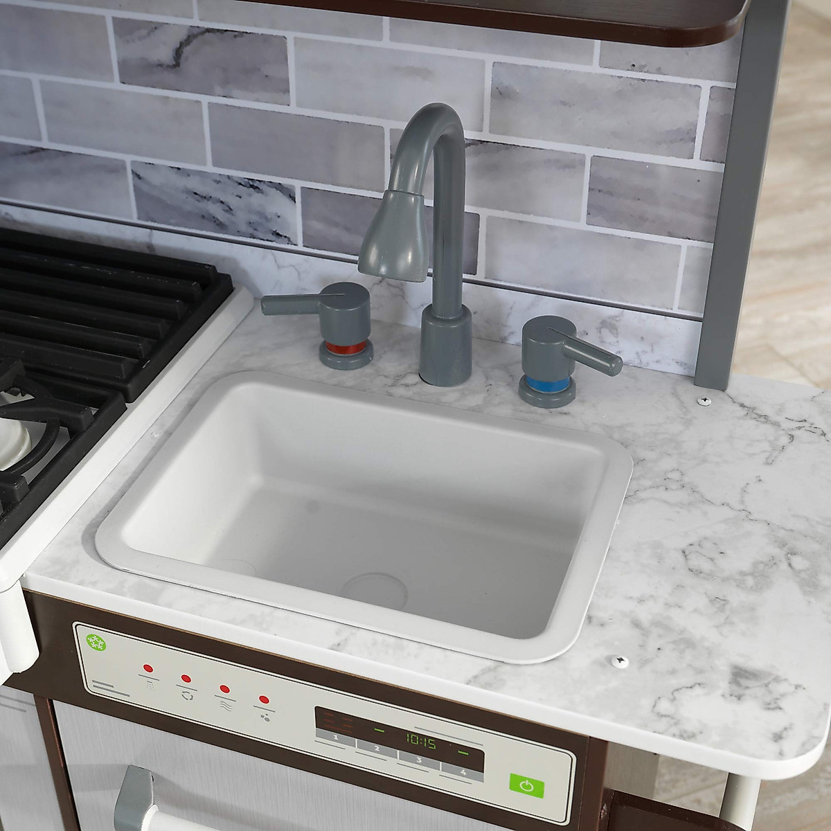 KidKraft Uptown Elite Espresso Play Kitchen with EZ Kraft Assembly™, Lights and Sounds, Working Ice Maker and Click and Turn Knobs, Gift for Ages 3+