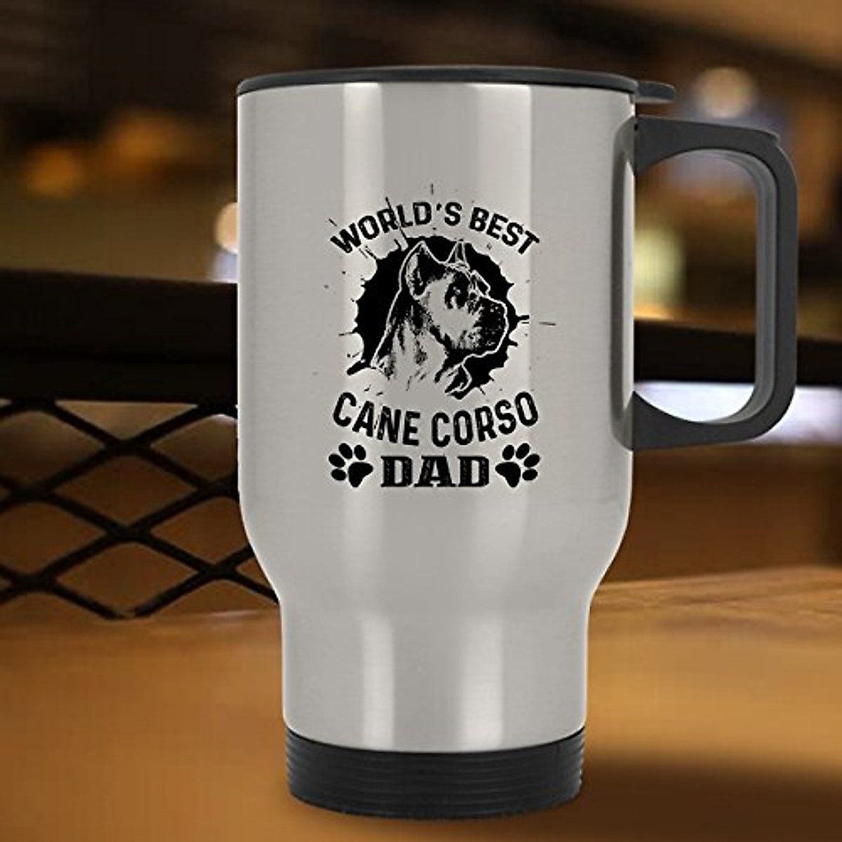 Cane Corso Dad Travel Cup, Coffee Travel Mug (Silver Mug)