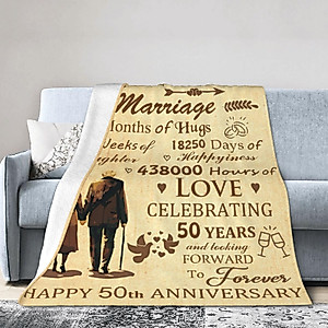 YANGZHI Happy 50th Wedding Anniversary Throw Blanket Home Decorative Love Blanket for Him Her Regalo Aniversario Couples