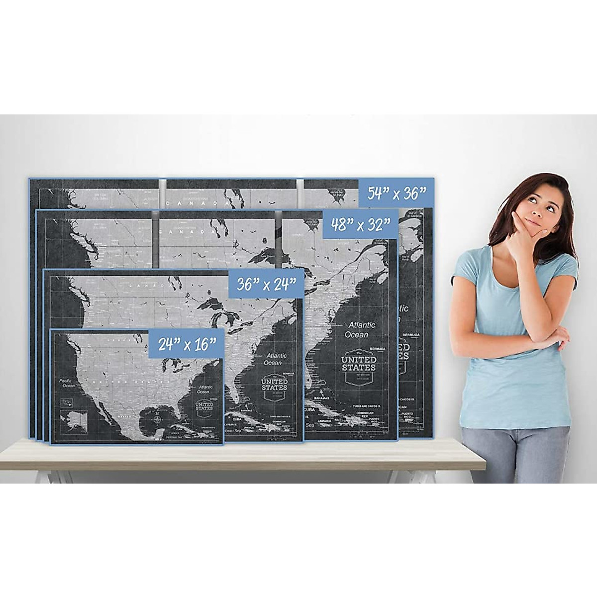 Conquest Maps World Travel Map with Pins Modern Slate Style Push Pin Travel Map Cork Board, Track Your Travels w/a Handmade Unique Canvas Pinable Map (36" x 24")