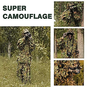 Ghillie Suit 3D Leafy Camo Suit Youth Adult Lightweight Hunting Camouflage Suits Turkey Camo Hunting Gear Camo Clothing Hooded Apparel Gilly Suit for Hunting Shooting Airsoft Wildlife Photography