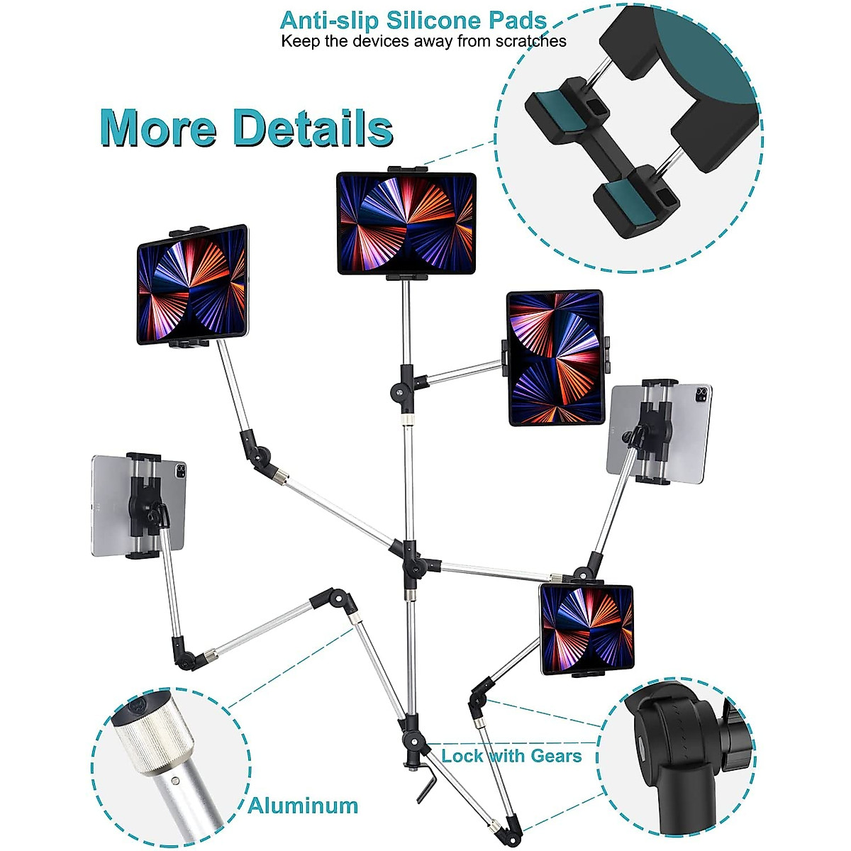 Aozcu Car or Truck Seat Rail Tablet Mount, 35" Metal Floor Seat Bolt Tablet Holder with 1/4" Adapter for Camera, Flexible Phone Stand for iPad 12.9 Air Mini, Galaxy Tabs, DSLR, 4-13'' Tablets