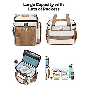 SUNNY BIRD 12L Large Insulated Lunch Bag, Leakproof and Foldable Lunch Cooler Box for Women Adult and Men, Fits 18 Cans (Ivory White 01)