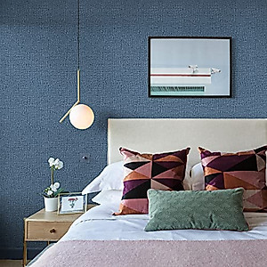 Blue Wallpaper Grasscloth Peel and Stick Wallpaper 17.7inchx118.1inch Textured Wallpaper Peel and Stick Grasscloth Wallpaper Blue Contact Paper for Cabinets Self Adhesive Removable Wall Paper Vinyl