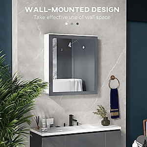 kleankin Bathroom Medicine Cabinet with Mirror, 27"x30" Wall Mounted Bathroom Mirror Cabinet, Bathroom Wall Cabinet with Storage, Double Doors and 2 Adjustable Shelves, White