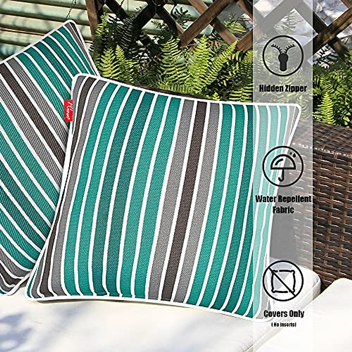 Pcinfuns Set of 2 Patio Indoor/Outdoor All Weather Decorative Throw Pillow Cover Cushion Case for Replacement 18" x 18" (Green and Grey)