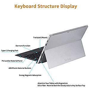 Bluetooth 5.0 Wireless Keyboard with Touchpad for Microsoft Surface Pro 4/5/6/7/7+ Portable Tablet Flip Stand Built in Battery Type C Charging Keyboard