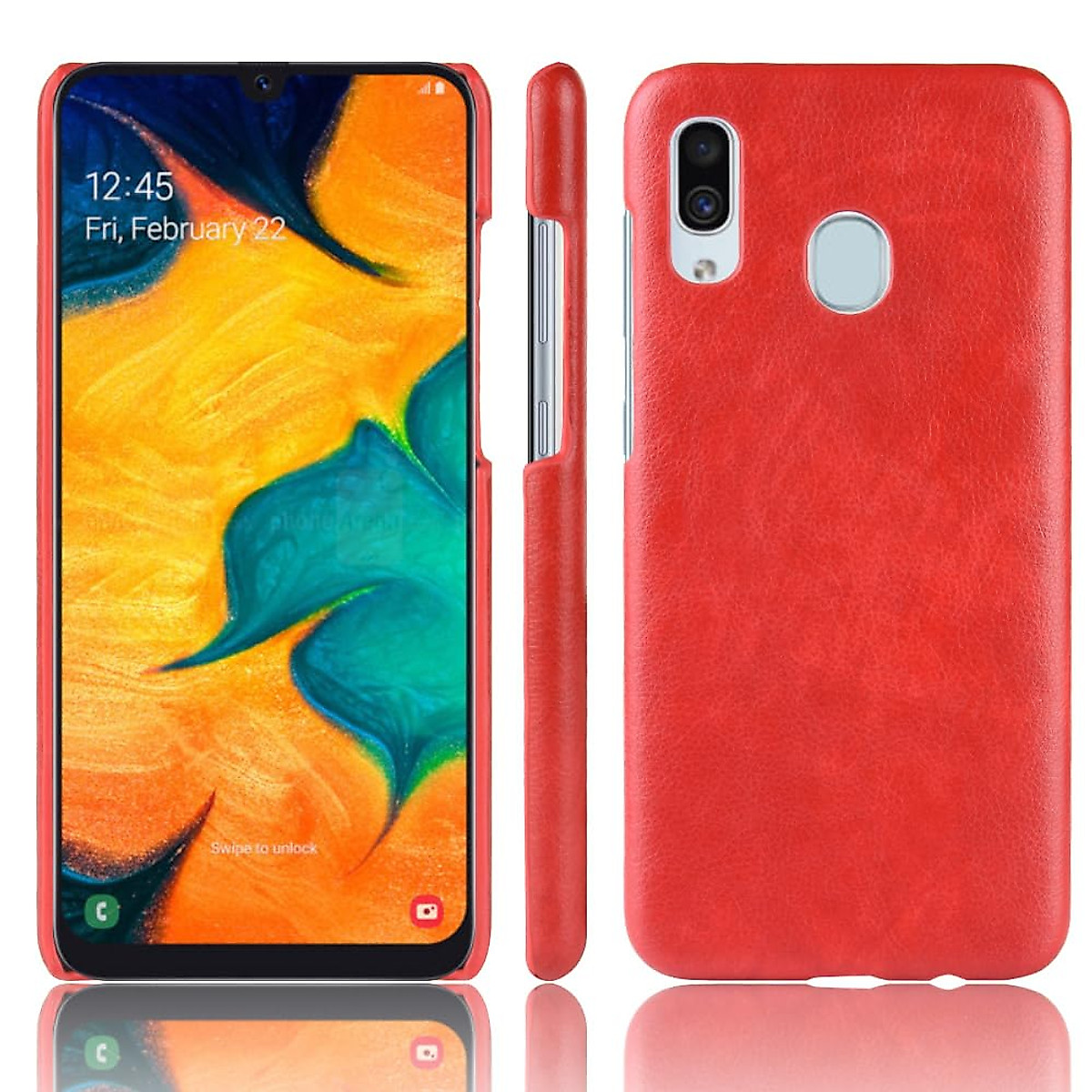Phone Case for Samsung Galaxy A40 Case, [PU Leather]+[Hard Plastic] for Samsung Galaxy A40 Protector Case, Non-Slip Shockproof for Samsung Galaxy A40 Phone Cover Red
