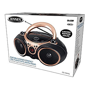 Jensen CD-490 Rose Gold Portable Boombox Sport Stereo CD Player with AM/FM Radio and Aux Line-in & Headphone Jack (Limited Edition Color)
