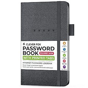 Clever Fox Password Book – Alphabetized Internet Address & Password Organizer – Computer & Website Password Keeper Notebook – Log-In Password Journal – Pocket, 6.2x3.5″, Hardcover (Mystic Gray)