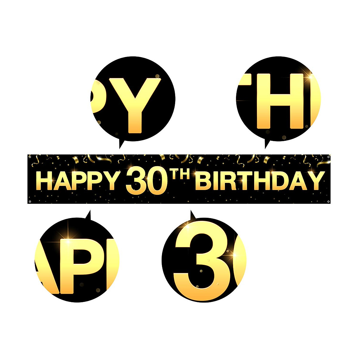 Greatingreat Large Cheers to 30 Years Banner, Black Gold 30 Anniversary Party Sign, 30th Happy Birthday Banner(9.8feet X 1.6feet)