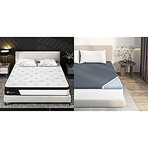 Avenco 10 Inch Hybrid Queen Mattress Medium Firm with Pocket Spring & Gel Memory Foam and 2 Inch Plush Queen Foam Mattress Topper Grey