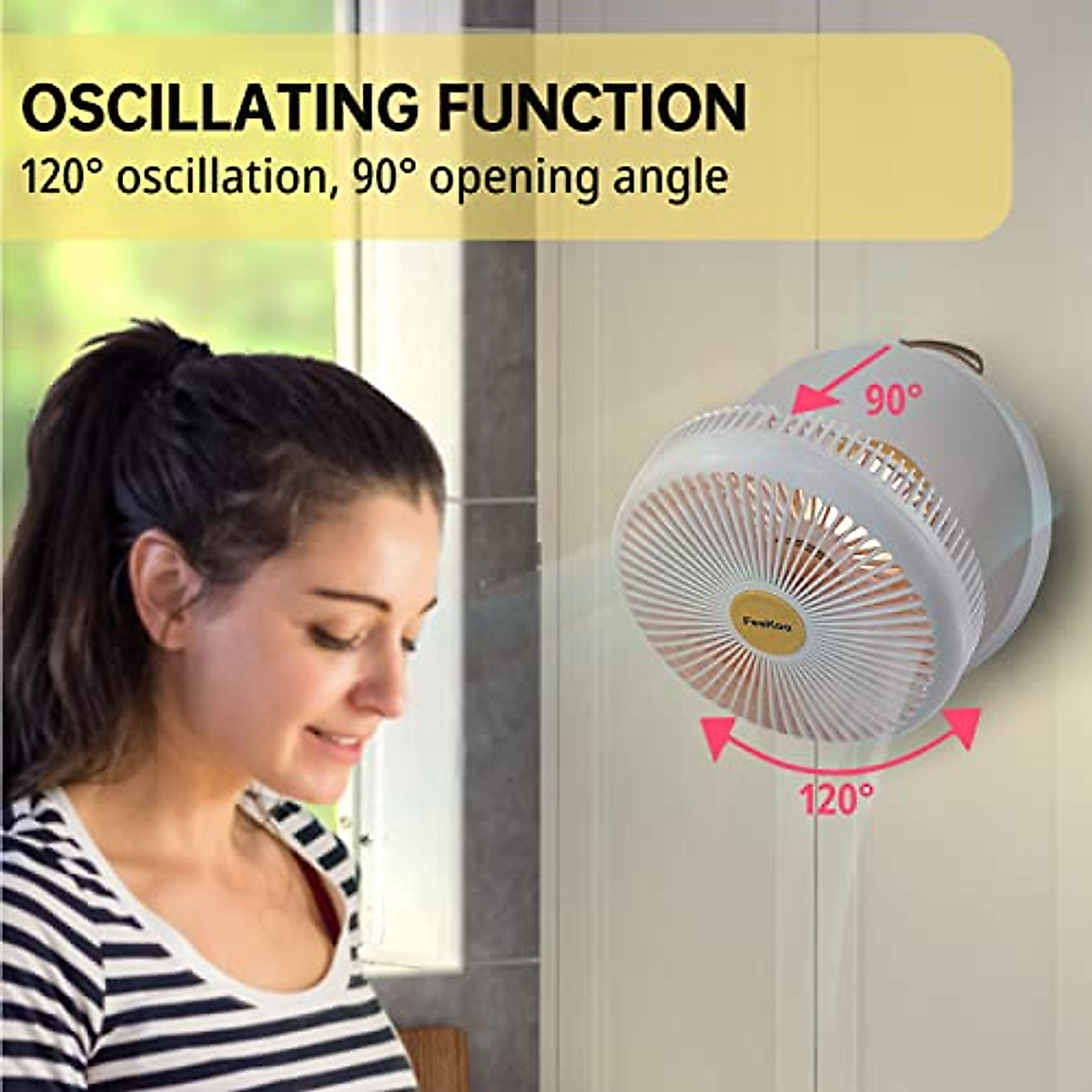 feekaa USB Fan, 8-Inch Oscillating Desk Fan, Small Wall Mounted Fan with Night Light, Rechargeable Battery Operated, Variable Speed, Quiet Fan for Outdoor/Travel/Camping/Office