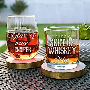 Couples Gifts - Personalized Wine & Whiskey Glasses - Mr & Mrs - His & Hers Anniversary Gift for Couple - Cool Couple Gifts for Boyfriend, Girlfriend, Husband, Wife or Fiancee - New Home Essentials