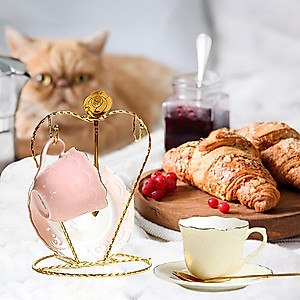 Heart Shaped Tea Cup and Saucer Display Stand Holder Rack Metal Cup Saucer Holder Tea Cup Holder Display Stainless Steel Coffee Mug Organizer for Plate Teapot - Gold
