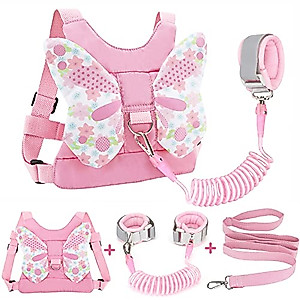 Accmor 3 in 1 Toddler Harness Leashes + Anti Lost Wrist Link, Kids Harness Children Leash for Girls, Child Anti Lost Leash Baby Cute Harness Belt Strap Hold Kids Close While Walking