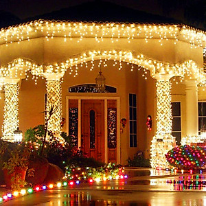 JMEXSUSS Christmas Icicle Lights Outdoor, 77.8FT 800 LED Icicle String Lights with 160 Drops, 8 Modes Led Christmas Twinkle Lights for Holiday, Party, Wedding, Christmas Decorations (Warm White)