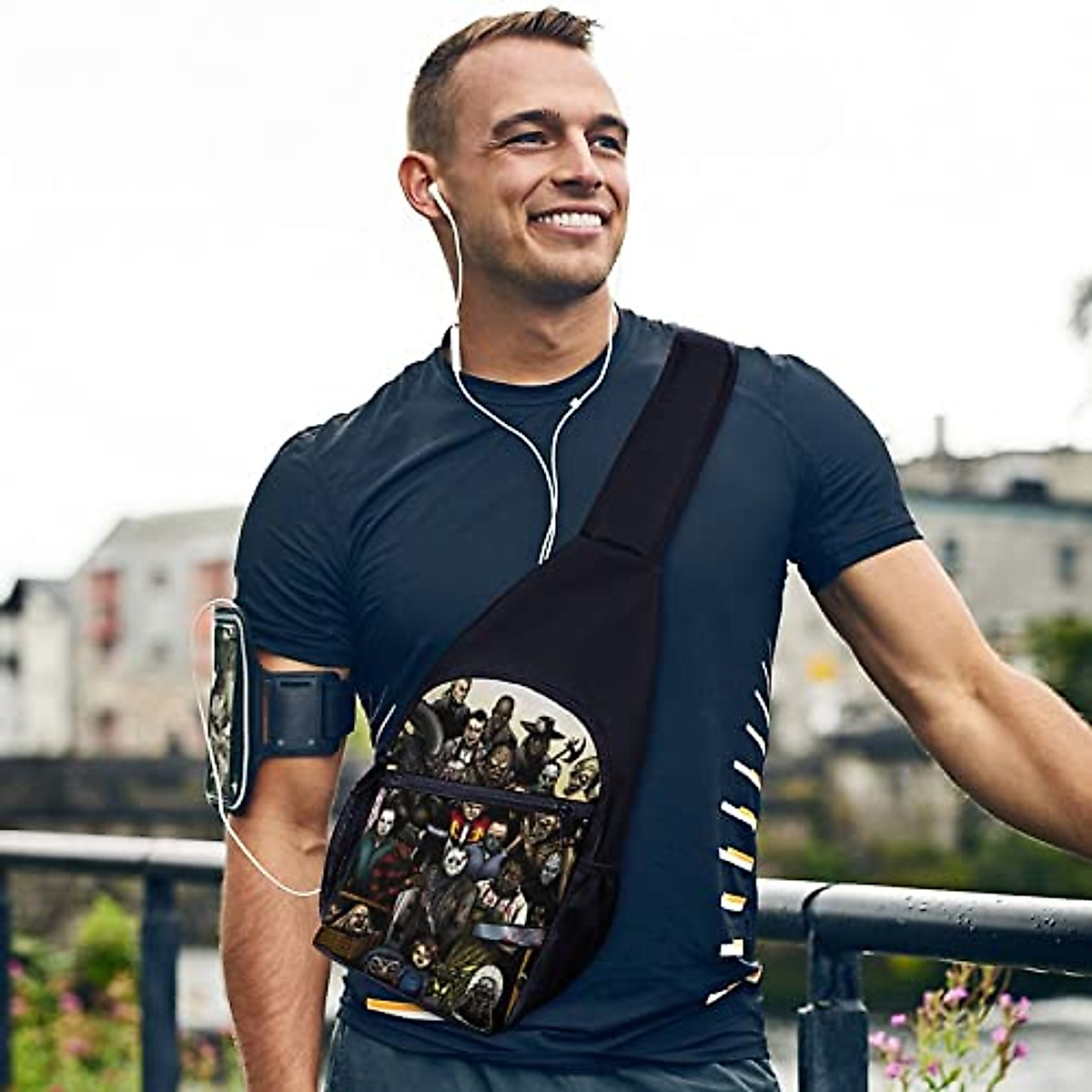 Lifekuaile Horror Characters Movie Halloween Themes Lightweight Shoulder Bag Sling Crossbody Bag Packable One Strap Backpack Anti-Theft Gym Bag for Hiking Travel Cycling Chest Bag