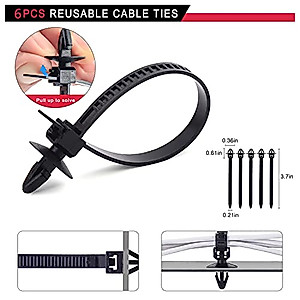 KCRTEK 120 pcs Bumper Clips 6mm 7.6mm 8mm 8.8mm 10mm Nylon Push Rivets,Plastic Rivets with Fastener Removal Sponge Cushions and Cable Ties