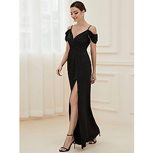 Ever-Pretty Women's Long Glitter A-line Off Shoulder Wedding Party Dress for Women Black US14