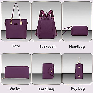 Women Handbag Purse Backpack 6PCS Set Waterproof Shoulder Bag Top-Handle Handbag Tote Purse Wallet Key Case Set Black