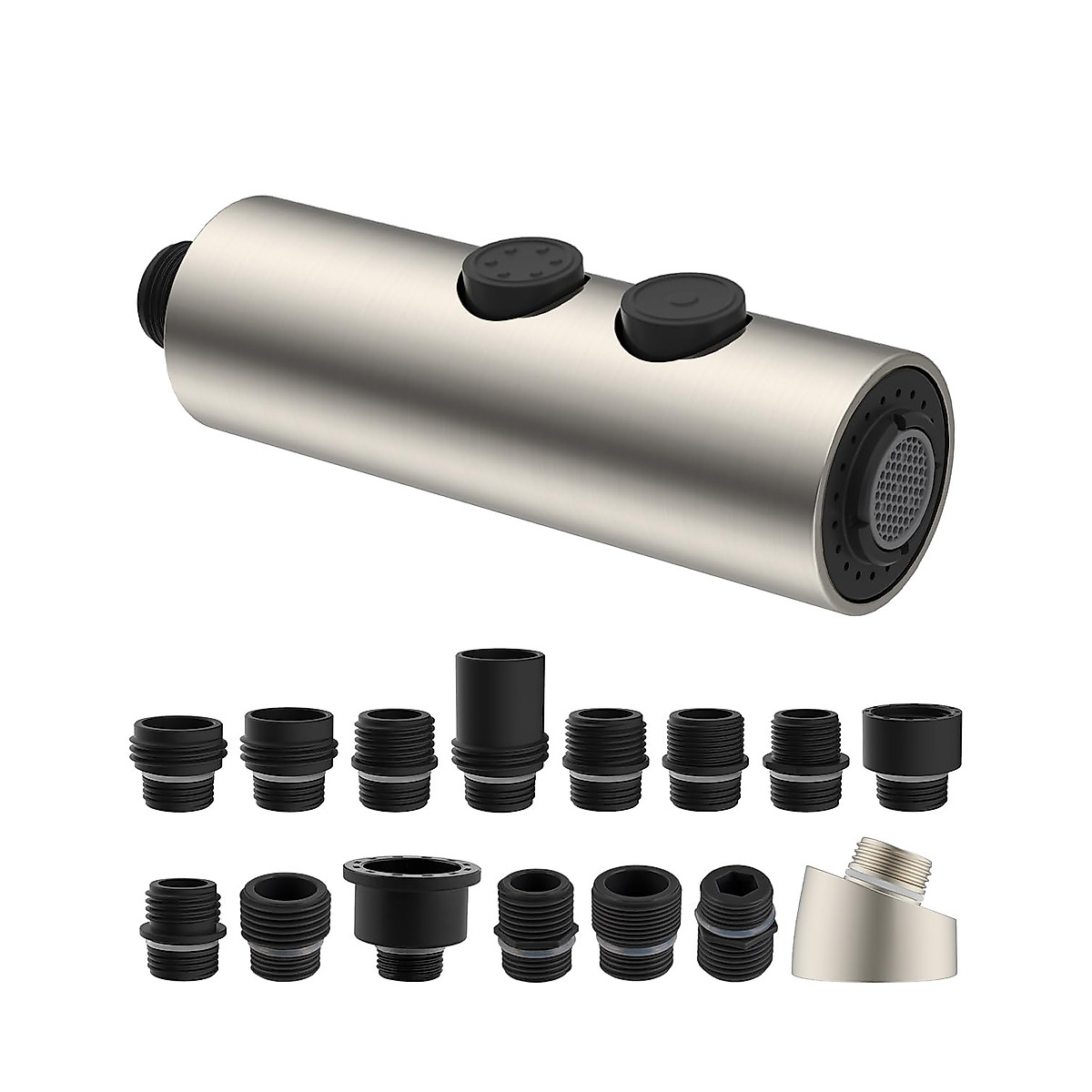 Metal Pull Down Kitchen Faucet Head Replacement with 15 Adapters, Pull Out Sink Spray Head, 2 Function Spray Nozzle Compatible with Moen, American Standard, Delta, Kohler Faucets, Brushed Nickel