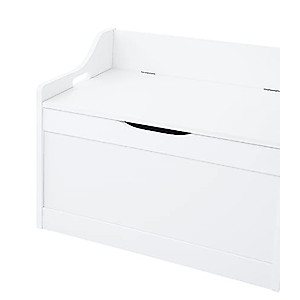 RAAMZO Wood Modern Storage Bench Box Blanket Chest Trunk with Safety Hinged Lid in White Finish
