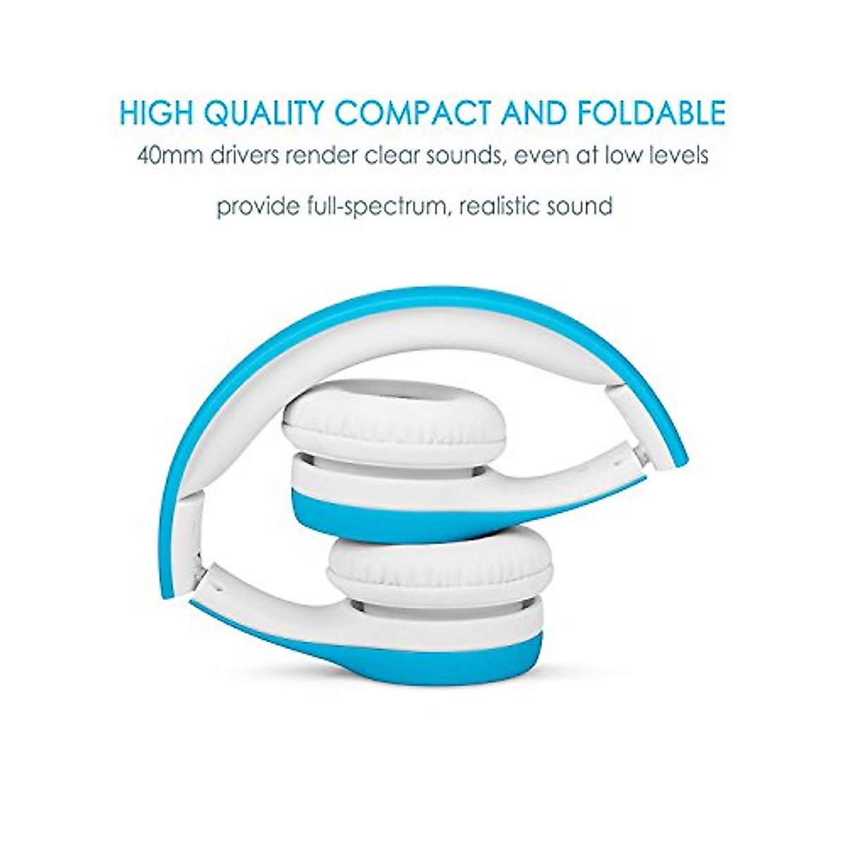 Anble Kids Headphones with Microphone Volume Limited Foldable Wired Headsets for Children - Blue