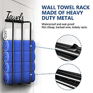 NOSTHEART Wall Towel Rack for Rolled Towels, Upgraded 3 Bar Towel Racks for Bathroom Wall Mounted, Bathroom Towel Storage, Stainless Steel Bath Towel Holder, Washcloths Bathroom Organization (Black)