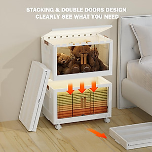 wellent Large Storage Bin with Lid, Plastic Storage Bin with wheels and Doors 92Qt(23 Gal) Per Tier, Stackable Closet Organizer,Folding Storage Containers for Living Room Bedroom & Toy Room