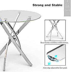 mecor Contemporary Glass Top Dining Table, Kitchen Bistro Round Table w/Art-Design Stainless Steel Frame (Clear)