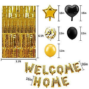 Lnlofen Welcome Home Balloon Banner Decorations Kit, 39Pcs, Including Gold Welcome Home Balloons Sign, Foil Curtains, Latex & Foil Balloons for Home Decoration Family Party Supplies