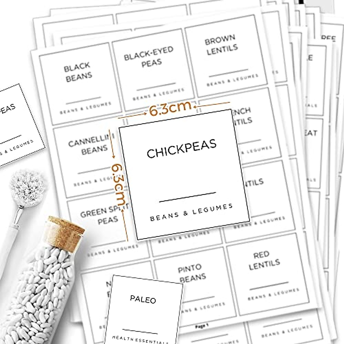 192 Kitchen Pantry Labels for Food Containers, Organize Pantry with Minimalist Preprinted Black Text on White Vinyl Stickers for Jars, Canisters and Storage Bins + Numbers for Pantry Organization