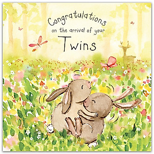 Twizler New Twins Card with Twin Bunnies - New Baby Twins Card - Card New Twins - Congratulations Baby Twins Card – New Baby Card Twins – New Twins Gift - Newborn Twins Card -Twins Baby Gifts