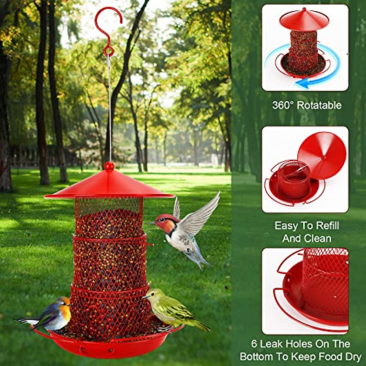 Bird Feeders for Outdoors Hanging, Retractable Metal Squirrel Proof Bird Feeders,3 Tier Large 6.6LB Capacity Wild Bird Feeders for Outside Garden Cardinal, Finch, Sparrow, Blue Jay