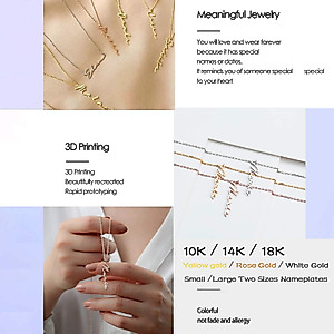 MRENITE 10k 14k 18k Solid Yellow Gold Personalized Vertical Name Necklace – Dainty Letter Engraved Bar Nameplate Jewelry - Custom Any Name Gift for Women (Small Nameplate)